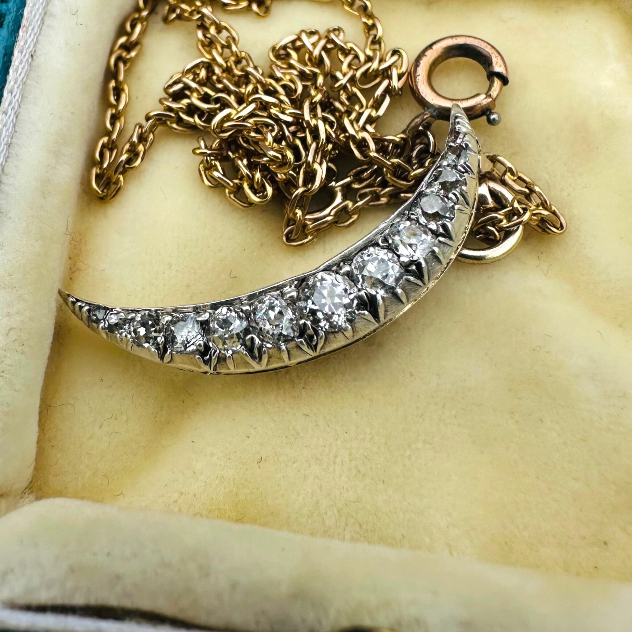 Victorian Diamond Crescent Moon Pendant: Antique Elegance in Gold
