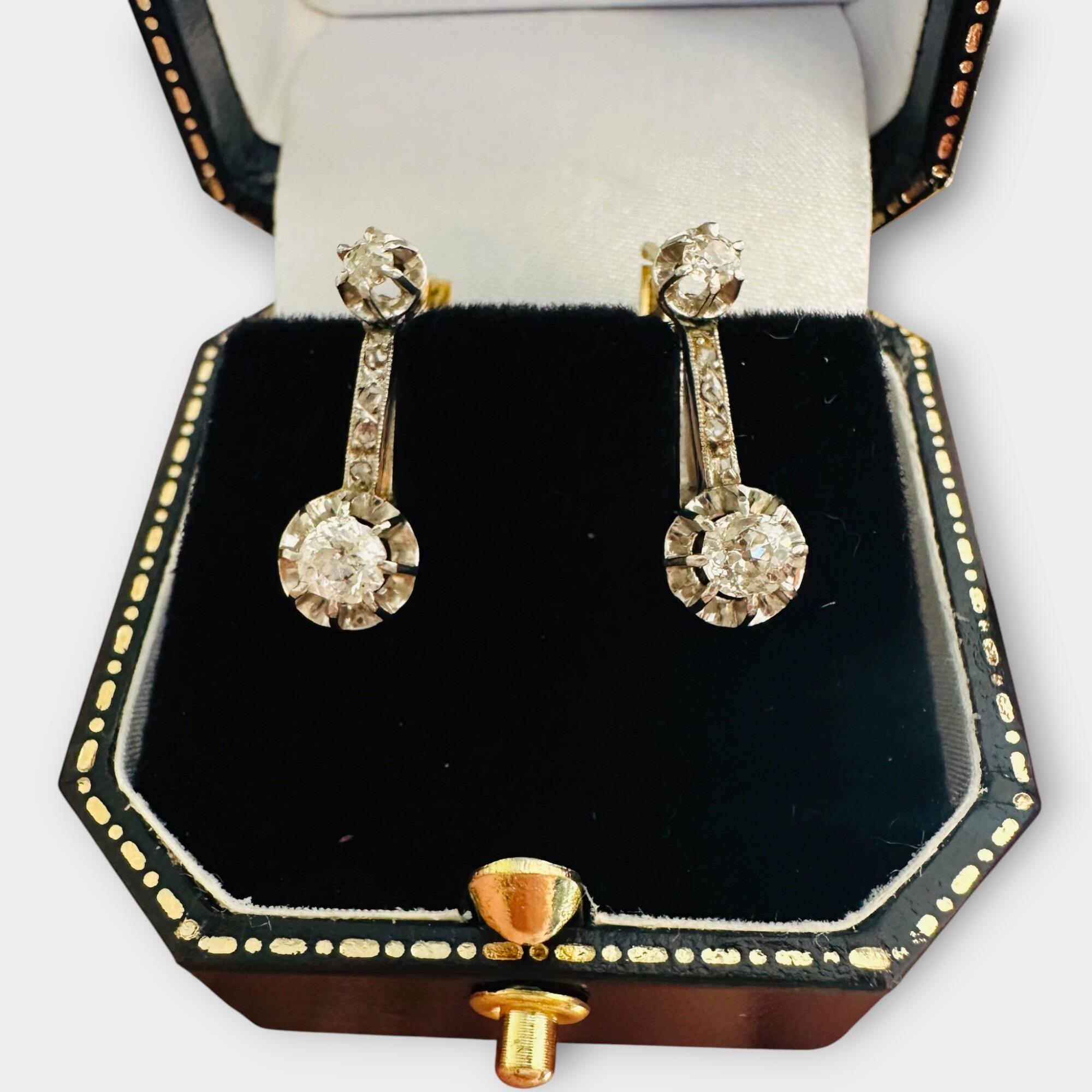 French Belle Époque 18K Gold Dormeuse Earrings with 0.50ct Diamonds ...