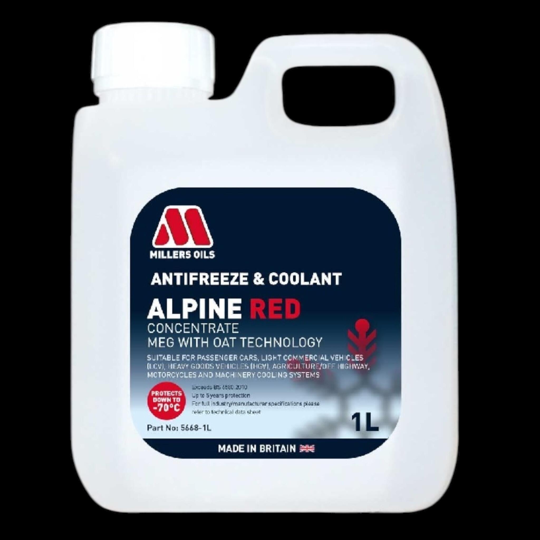 Millers Red Alpine Antifreeze/Coolant Concentrated 1 Litre