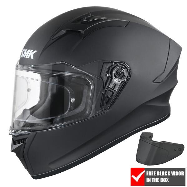SMK Motorcycle Helmet Stellar Unicolour MA200 Matt Black with FREE Dark ...