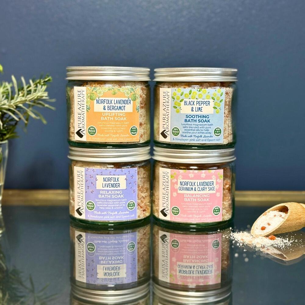 Pure Azure Aromatherapy bath salts collection | Blended in Norfolk, UK