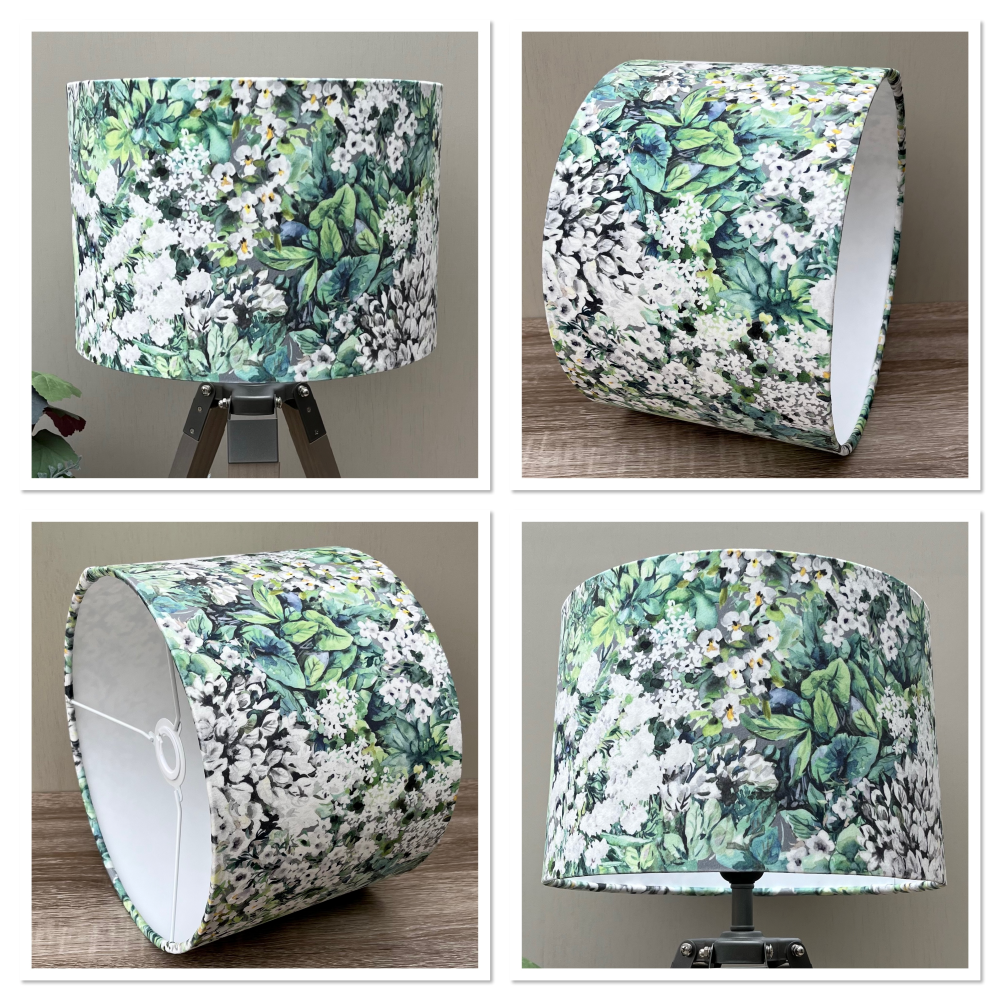 Green and White | Botanical Velvet | Floral Lampshades