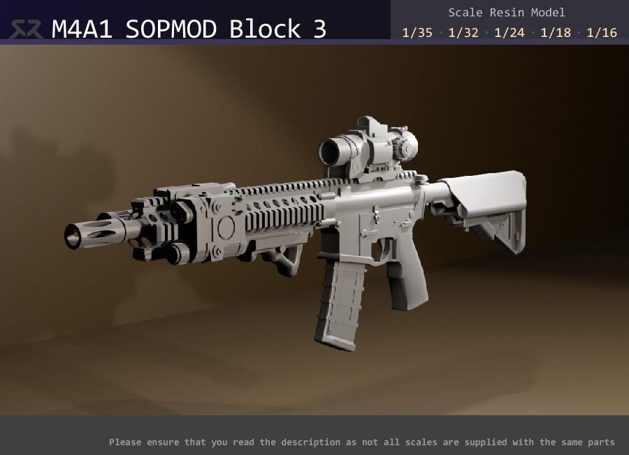 M4A1 (M4 A1) SOPMOD Block 3 - 1/35, 1/32, 1/24, 1/18, 1/16 resin model