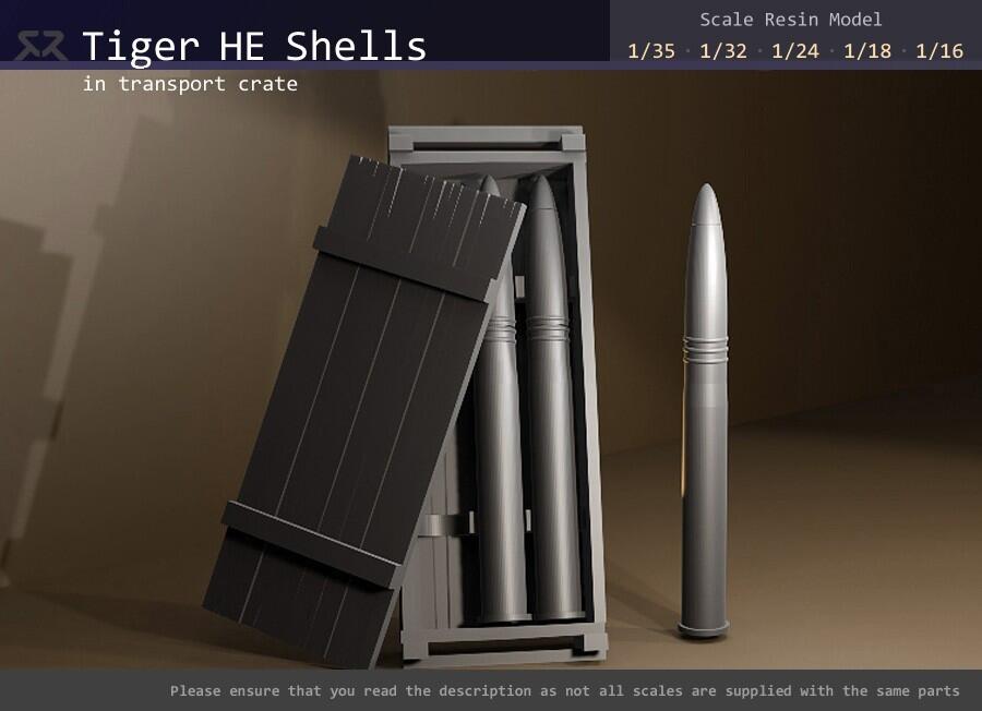 Tiger Shell Crate plus HE Shells - 1/35, 1/32, 1/24, 1/18, 1/16 resin model
