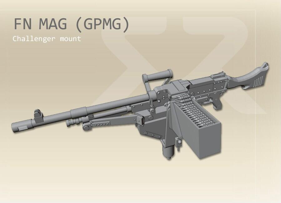 FN MAG (GPMG L7A2) on Challenger Mount -1/35, 1/32, 1/24, 1/18, 1/16 ...