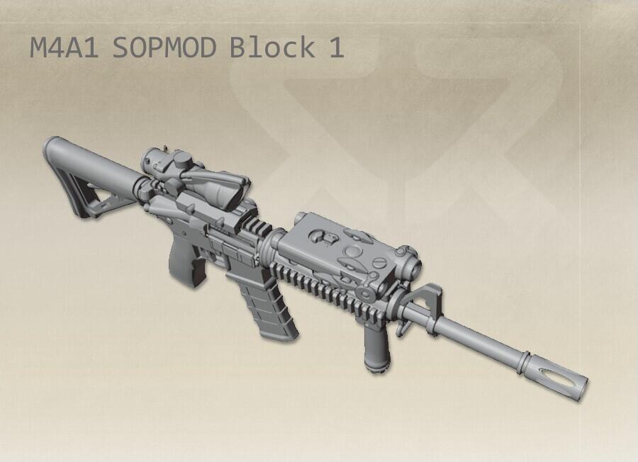 M4A1 (M4 A1) SOPMOD Block 1 - 1/35, 1/32, 1/24, 1/18, 1/16 resin model