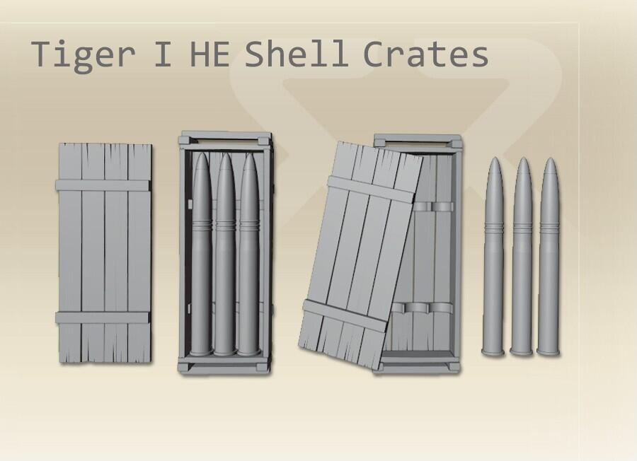 Tiger Shell Crate plus HE Shells - 1/35, 1/32, 1/24, 1/18, 1/16 resin model