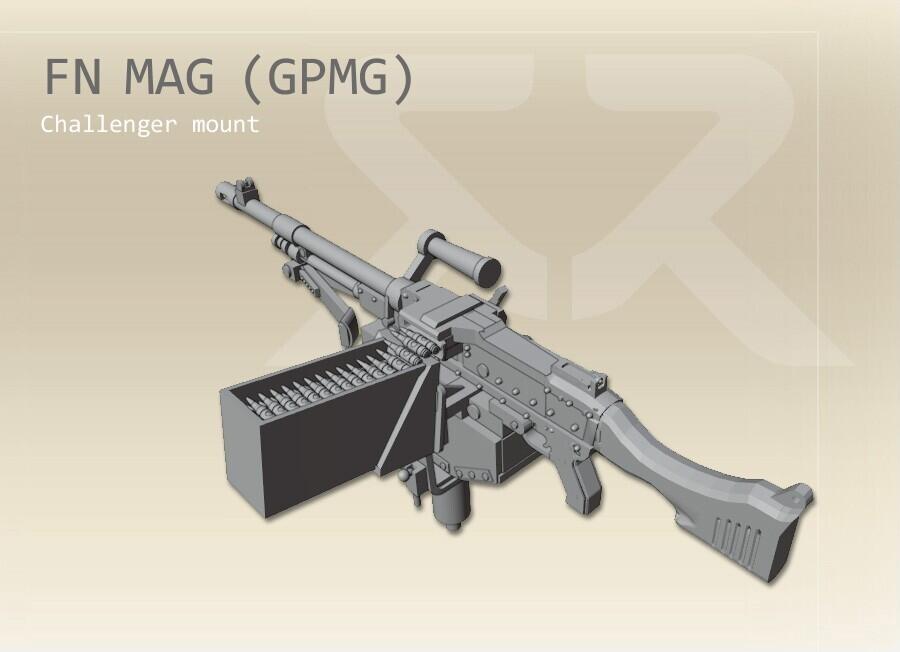 FN MAG (GPMG L7A2) on Challenger Mount -1/35, 1/32, 1/24, 1/18, 1/16 ...