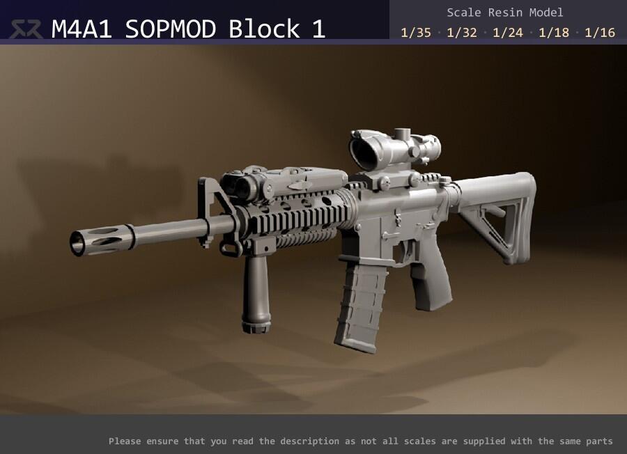 M4A1 (M4 A1) SOPMOD Block 1 - 1/35, 1/32, 1/24, 1/18, 1/16 resin model