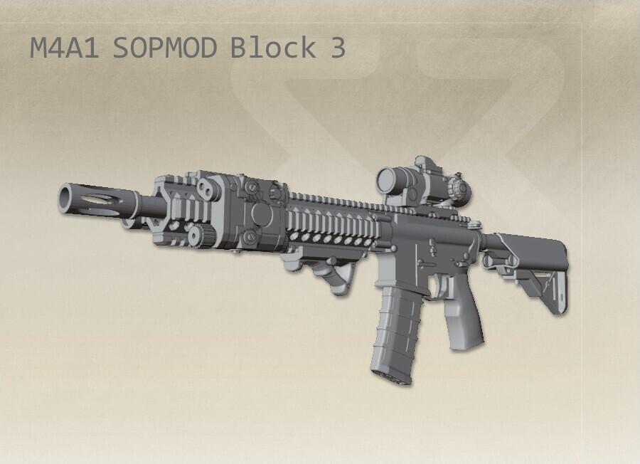 M4A1 (M4 A1) SOPMOD Block 3 - 1/35, 1/32, 1/24, 1/18, 1/16 resin model