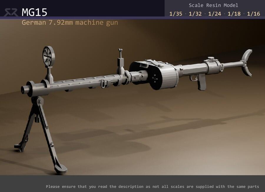 WW2 MG 15 (MG15) machine gun - 1/18, 1/16 resin model