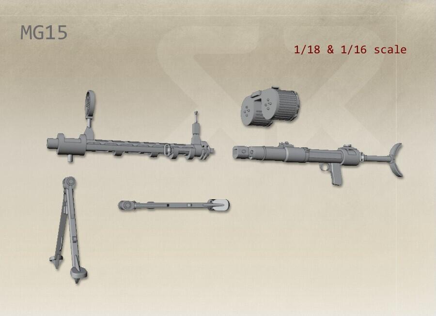 WW2 MG 15 (MG15) machine gun - 1/18, 1/16 resin model