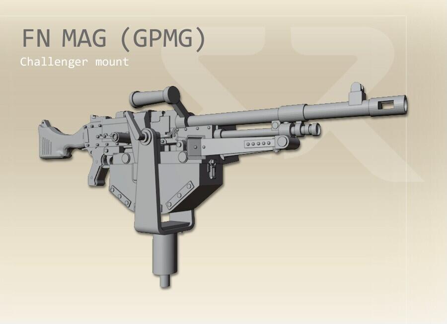 FN MAG (GPMG L7A2) on Challenger Mount -1/35, 1/32, 1/24, 1/18, 1/16 ...