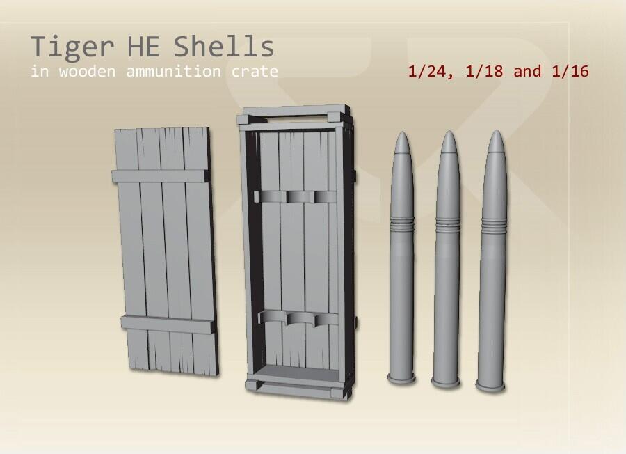 Tiger Shell Crate plus HE Shells - 1/35, 1/32, 1/24, 1/18, 1/16 resin model