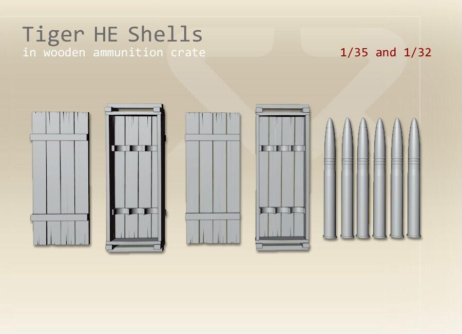 Tiger Shell Crate plus HE Shells - 1/35, 1/32, 1/24, 1/18, 1/16 resin model