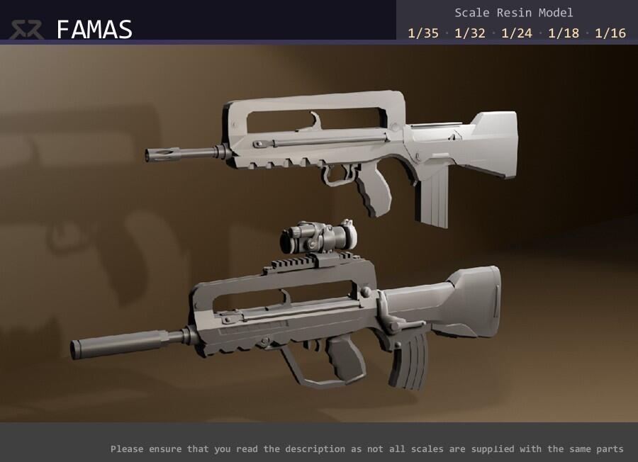 FAMAS - F1 and G2 - 1/35, 1/32, 1/24, 1/18, 1/16 resin model