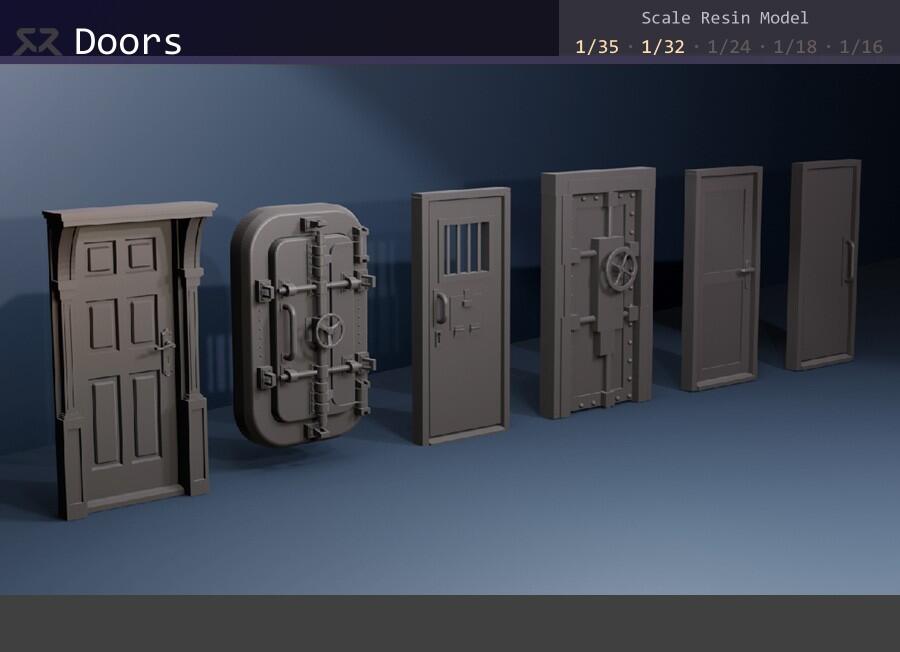 Doors (external, internal, cell, vault, bulkhead) - 1/35, 1/32 resin model