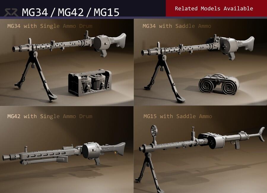 WW2 MG 15 (MG15) machine gun - 1/18, 1/16 resin model