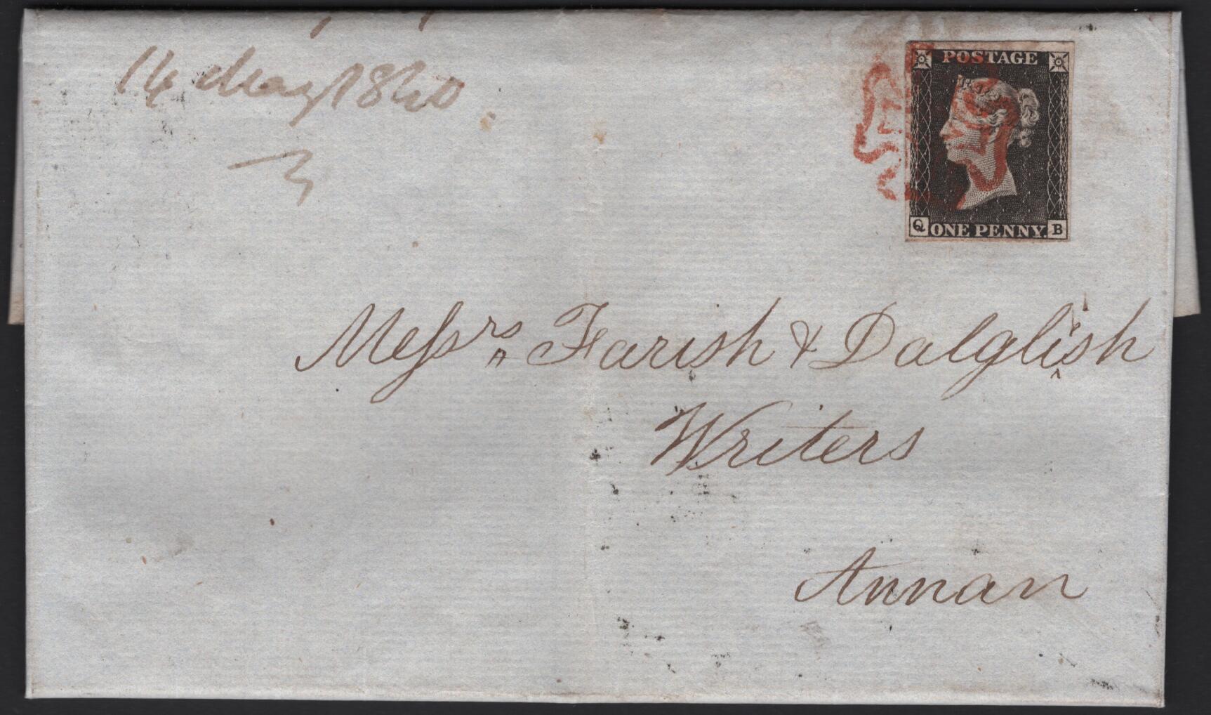 MAY DATE 1d Grey-Black, plate 1a with moderate plate wear. 15th May 1840