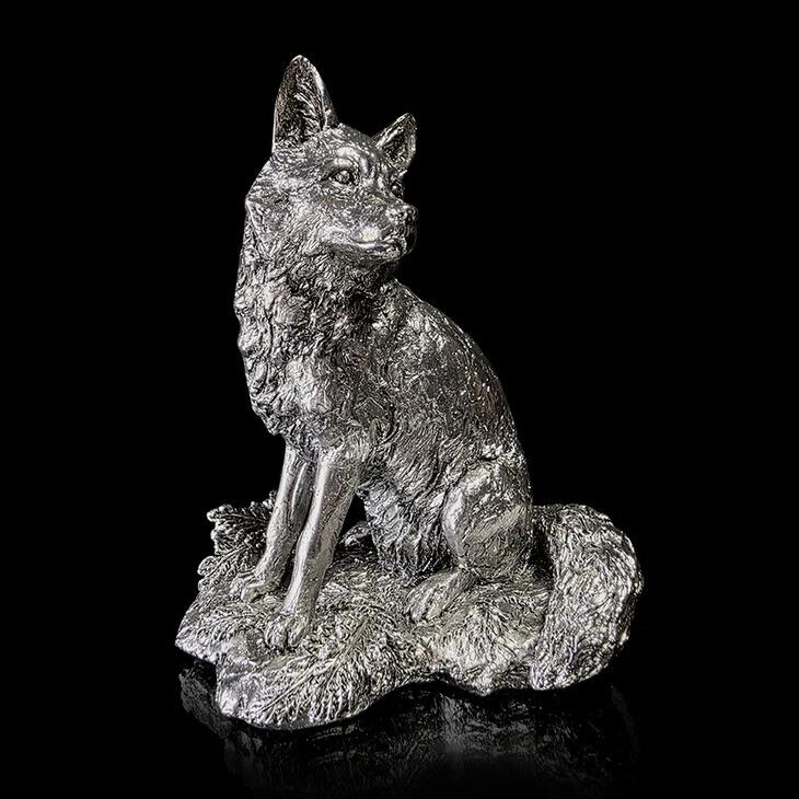 A Moment's Rest - Nickel Finish Fox Sculpture - Keith Sherwin 335NP