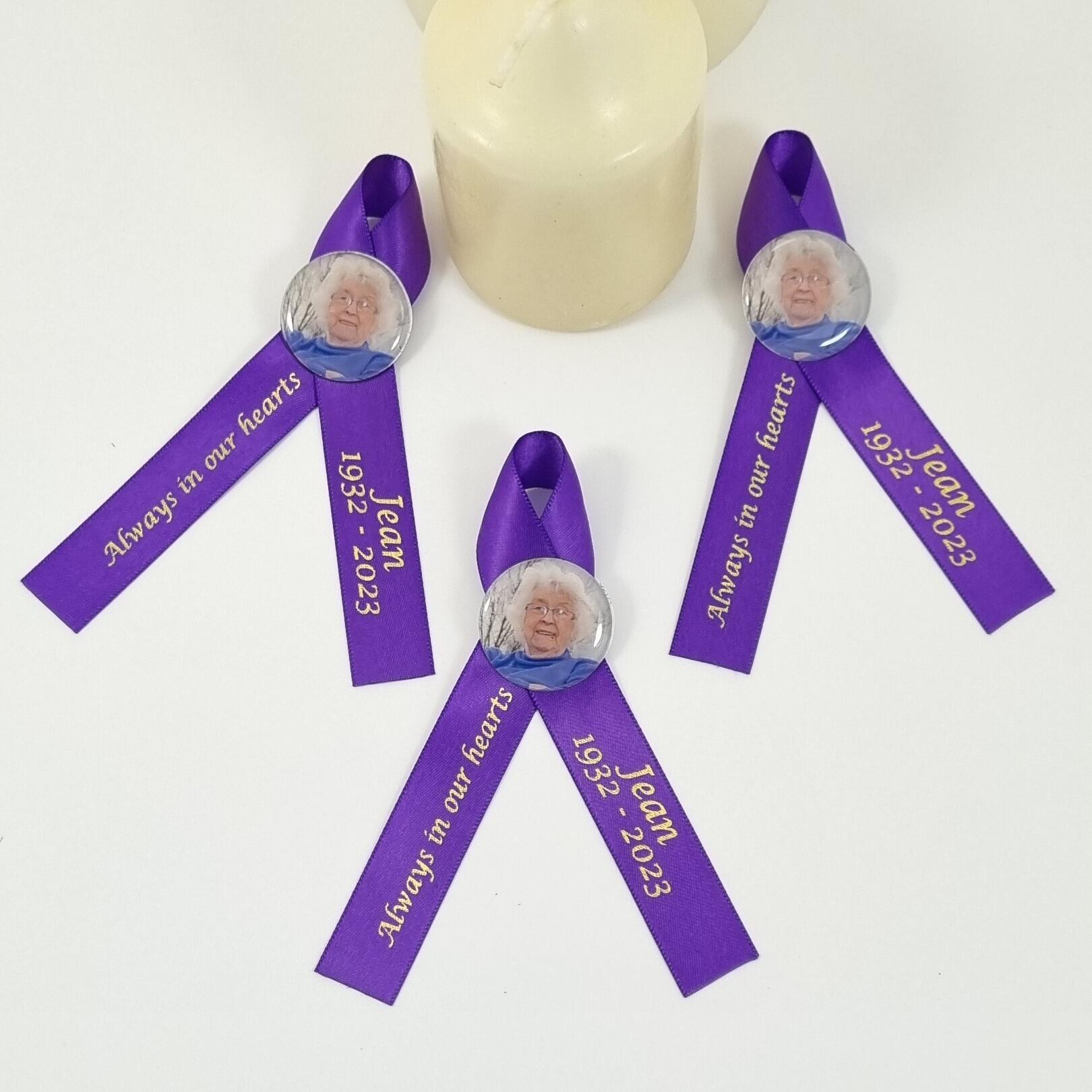 Photo Memorial Ribbon. Personalised Funeral Ribbon With Photo Disc