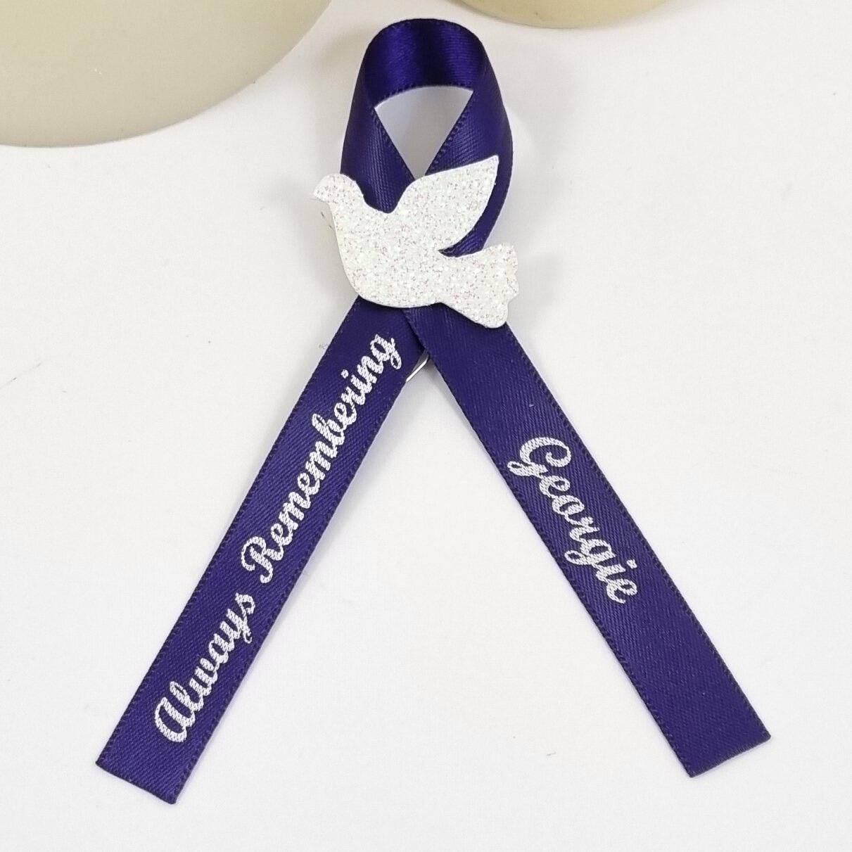 Dove Memorial Ribbon With Dove - Choose Your Colour Personalised ...