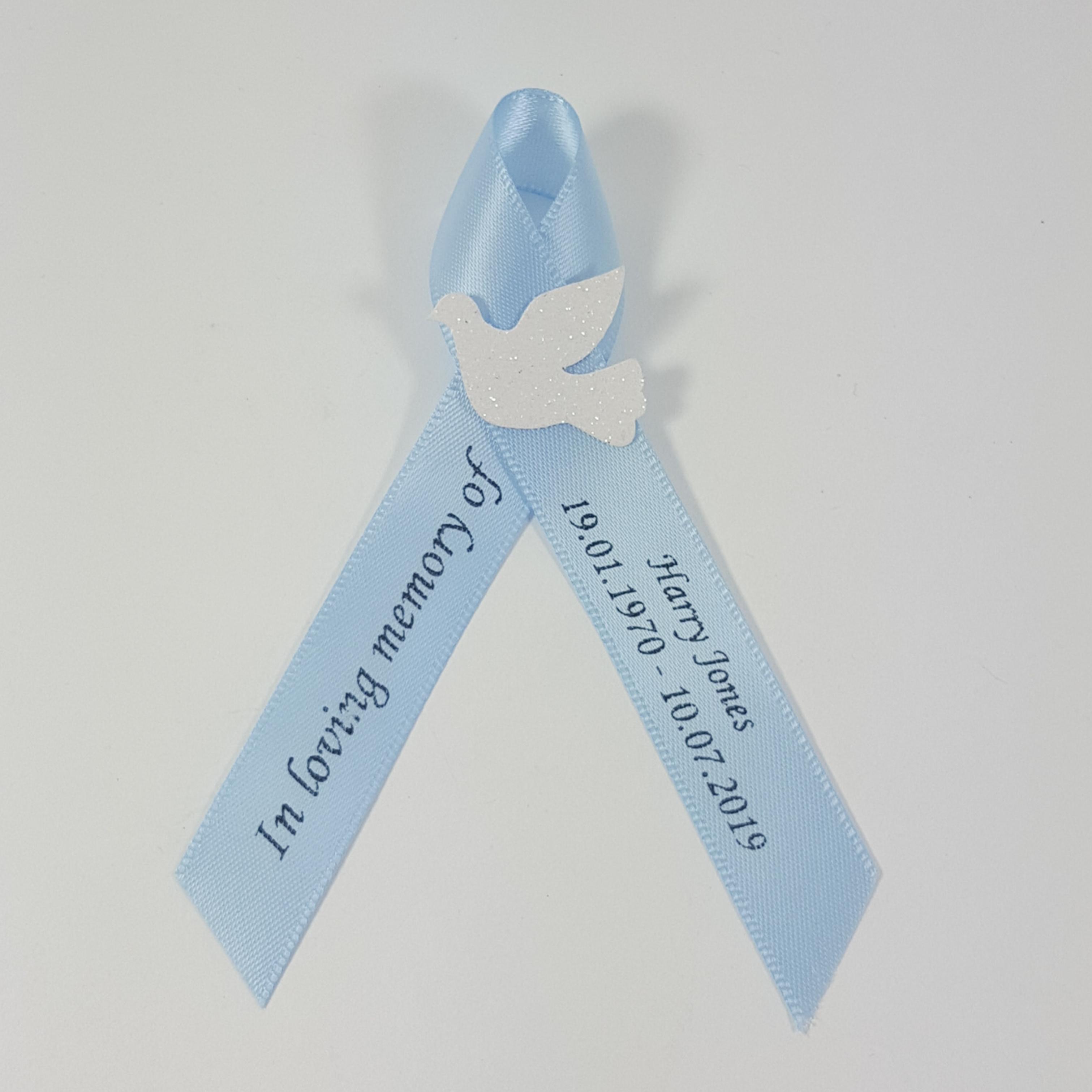 Dove Memorial Ribbon With Dove Choose Your Colour Personalised 