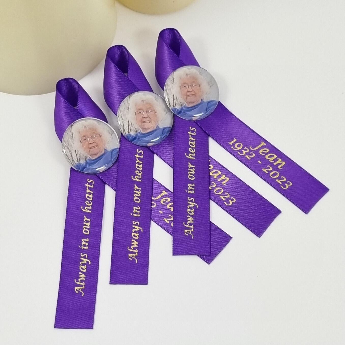 Photo Memorial Ribbon. Personalised Funeral Ribbon With Photo Disc