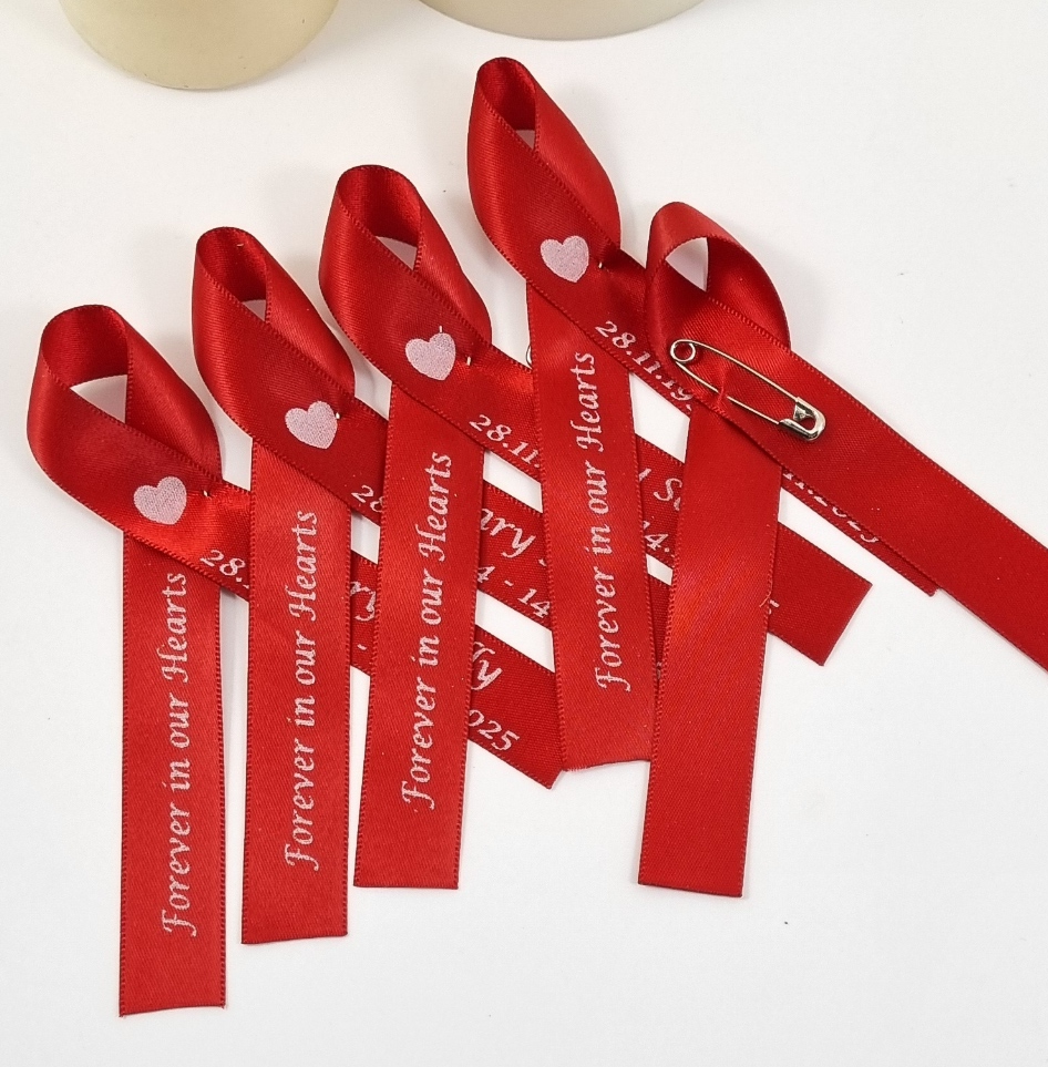 15 or 10mm Personalised Funeral Favors. Memorial Ribbons For Funeral ...
