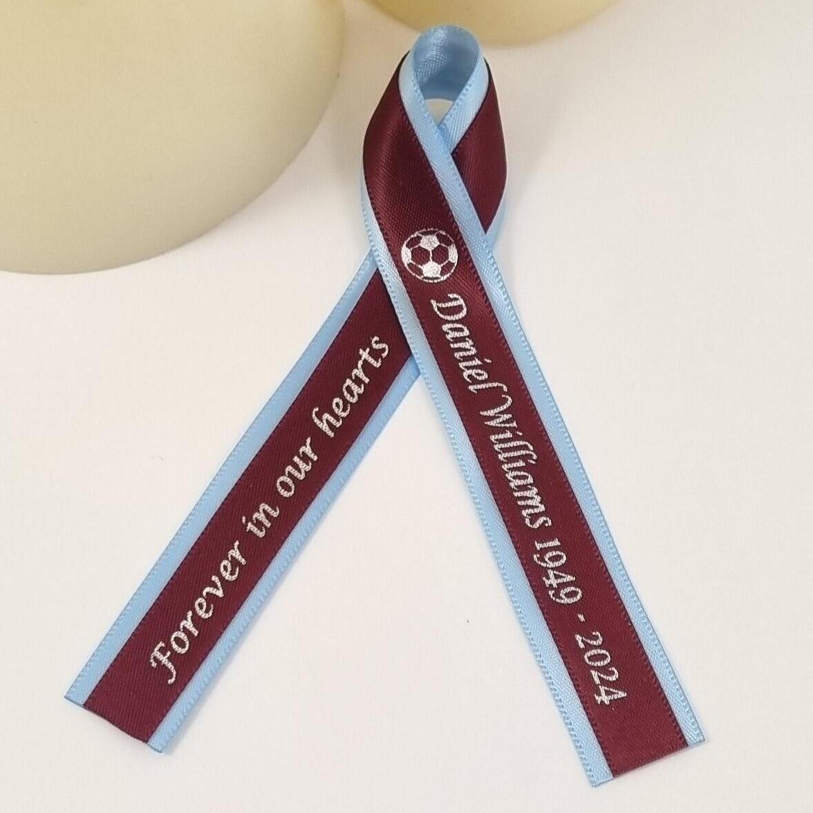 Football Silhouette Memorial Ribbons - Single Loop Memorial ribbon made ...