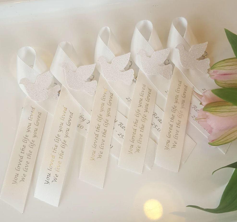 Dove Memorial Ribbon With Dove - Choose Your Colour Personalised ...