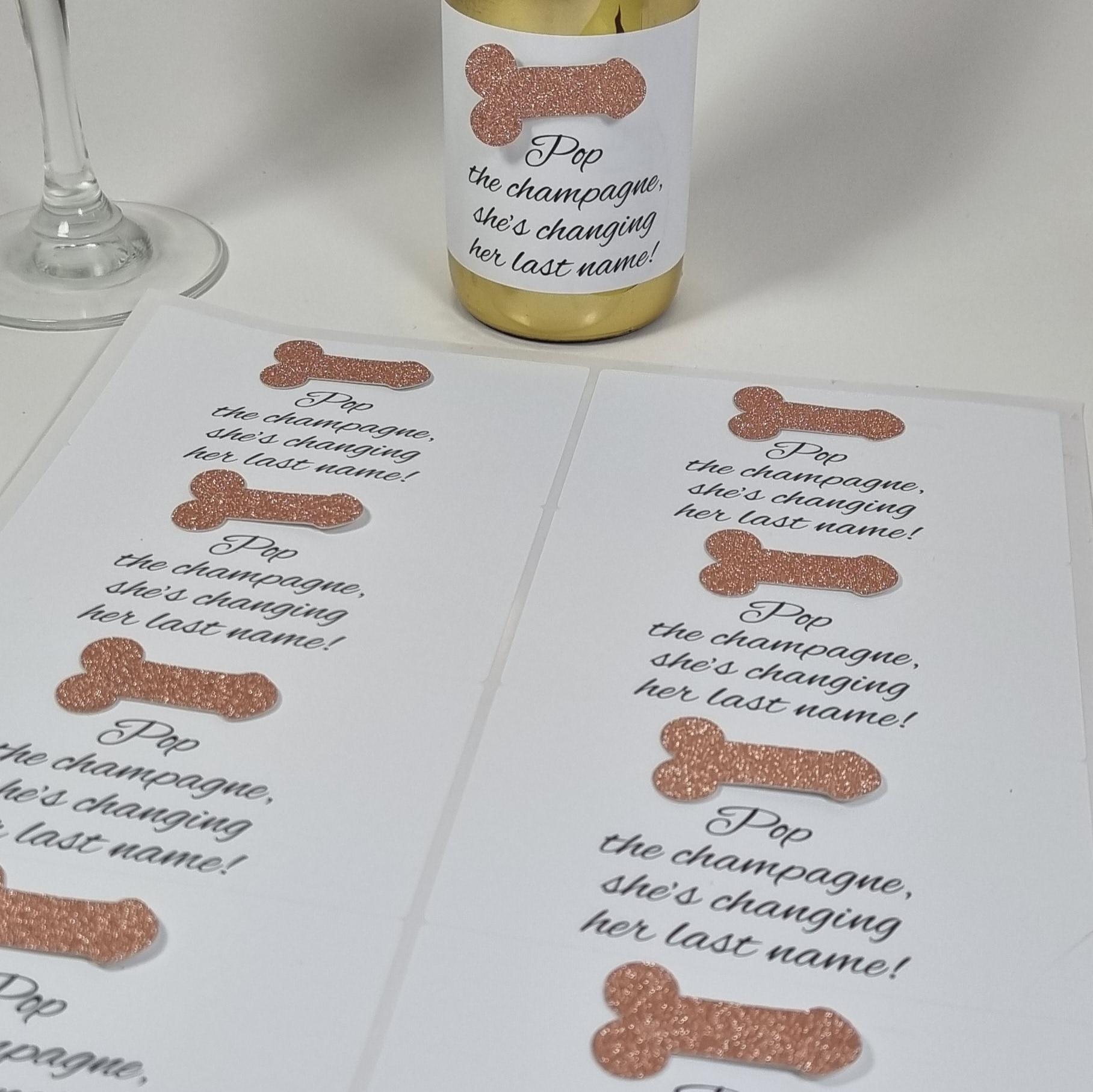Glitter Hen Party Willy Mini Bottle Labels. Personalised For Your Own ...