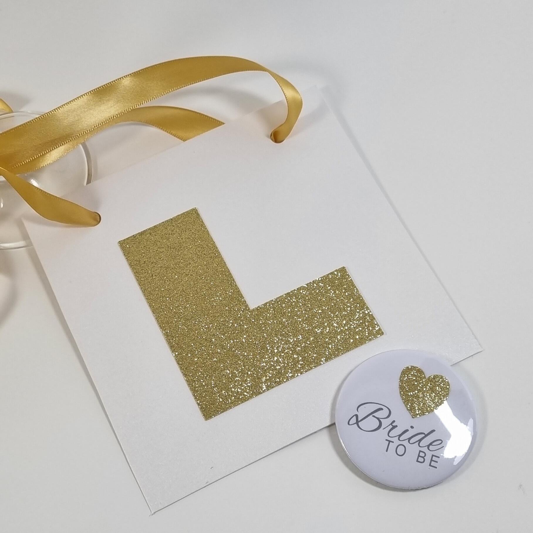 Rose Gold Hen Party Glitter L Plate and Bride To Be Badge Set