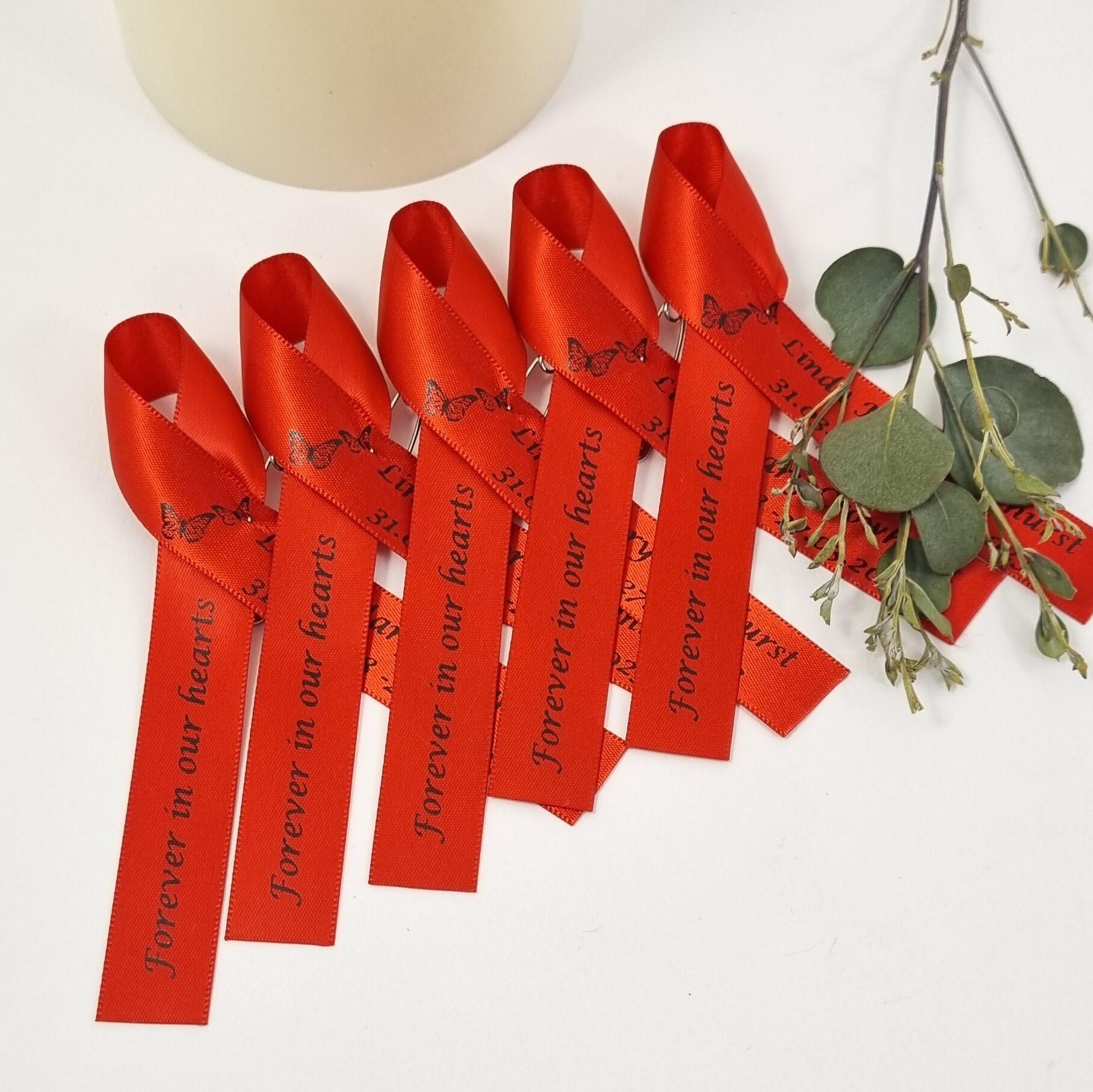 Red Memorial Ribbons - Or Choose Your Colour Personalised Funeral Ribbons