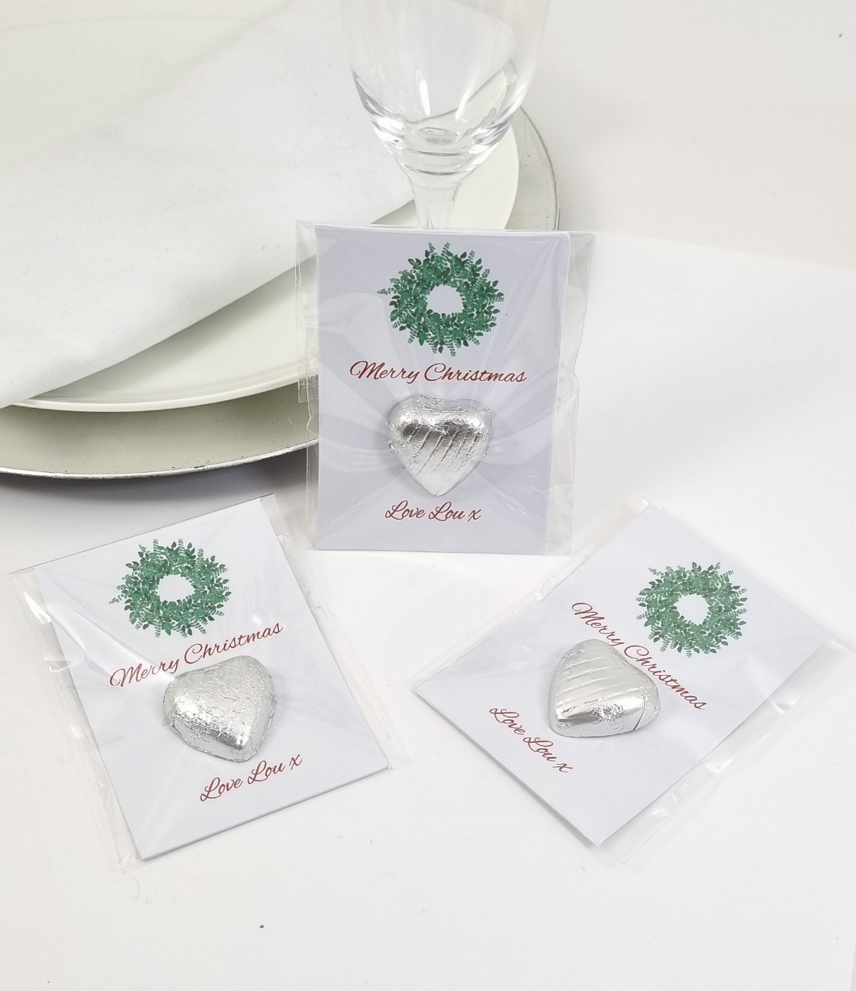 Personalised Christmas Chocolate Heart Wreath Place Card Favours. Mini ...
