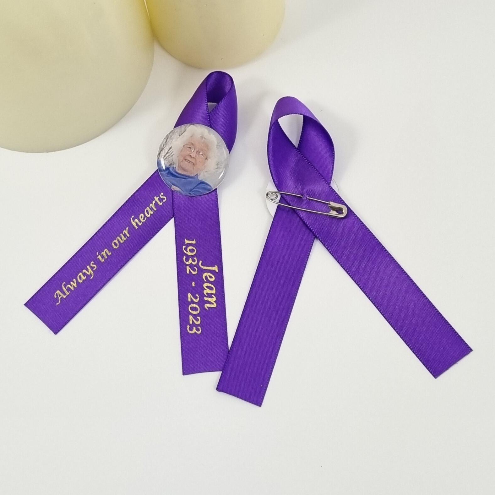 Photo Memorial Ribbon. Personalised Funeral Ribbon With Photo Disc