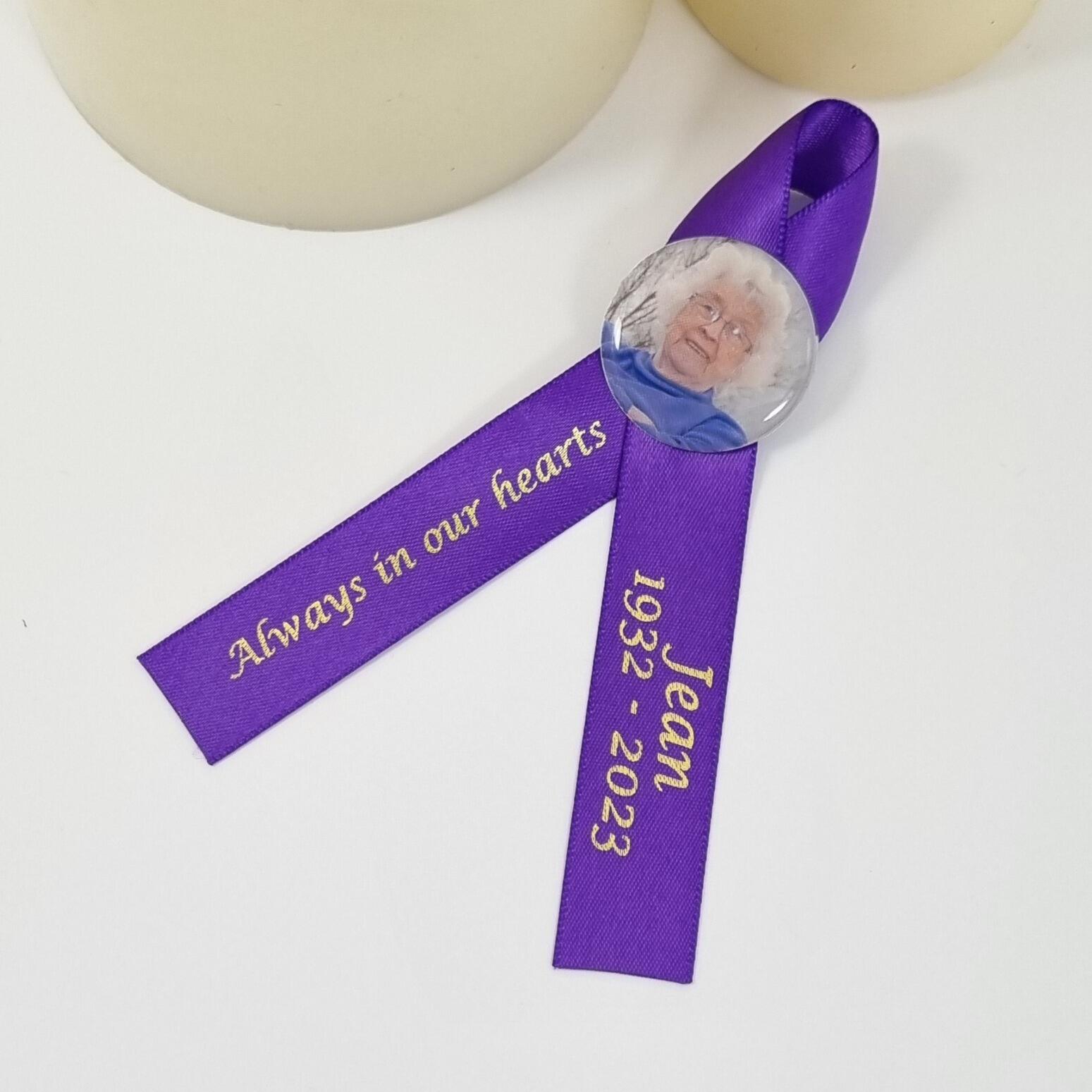 Photo Memorial Ribbon. Personalised Funeral Ribbon With Photo Disc