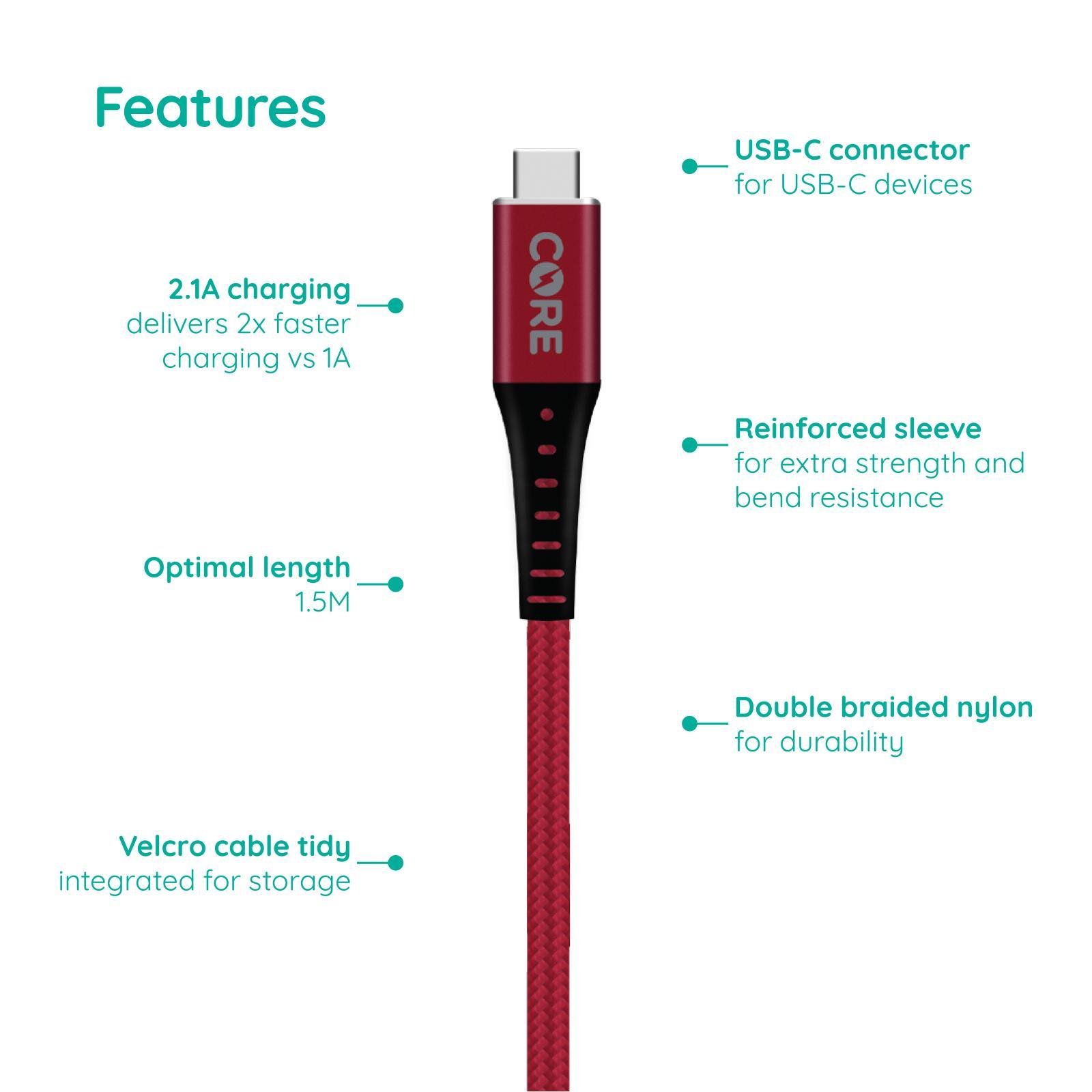 CORE Braided USB-C Cable Red