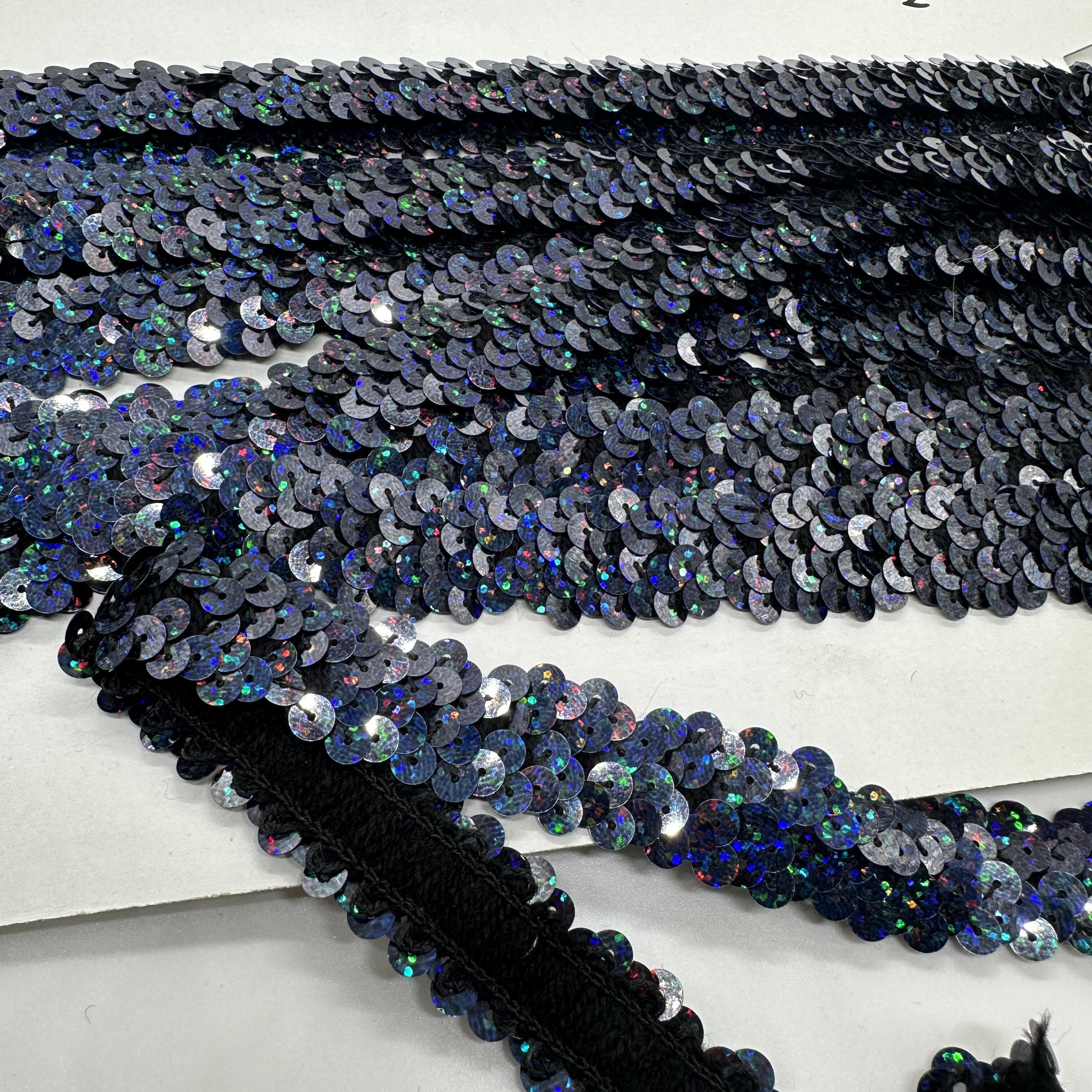 Stretch Sequin Trim – 20mm Wide, 4-Row Effect (6mm Sequins), per metre