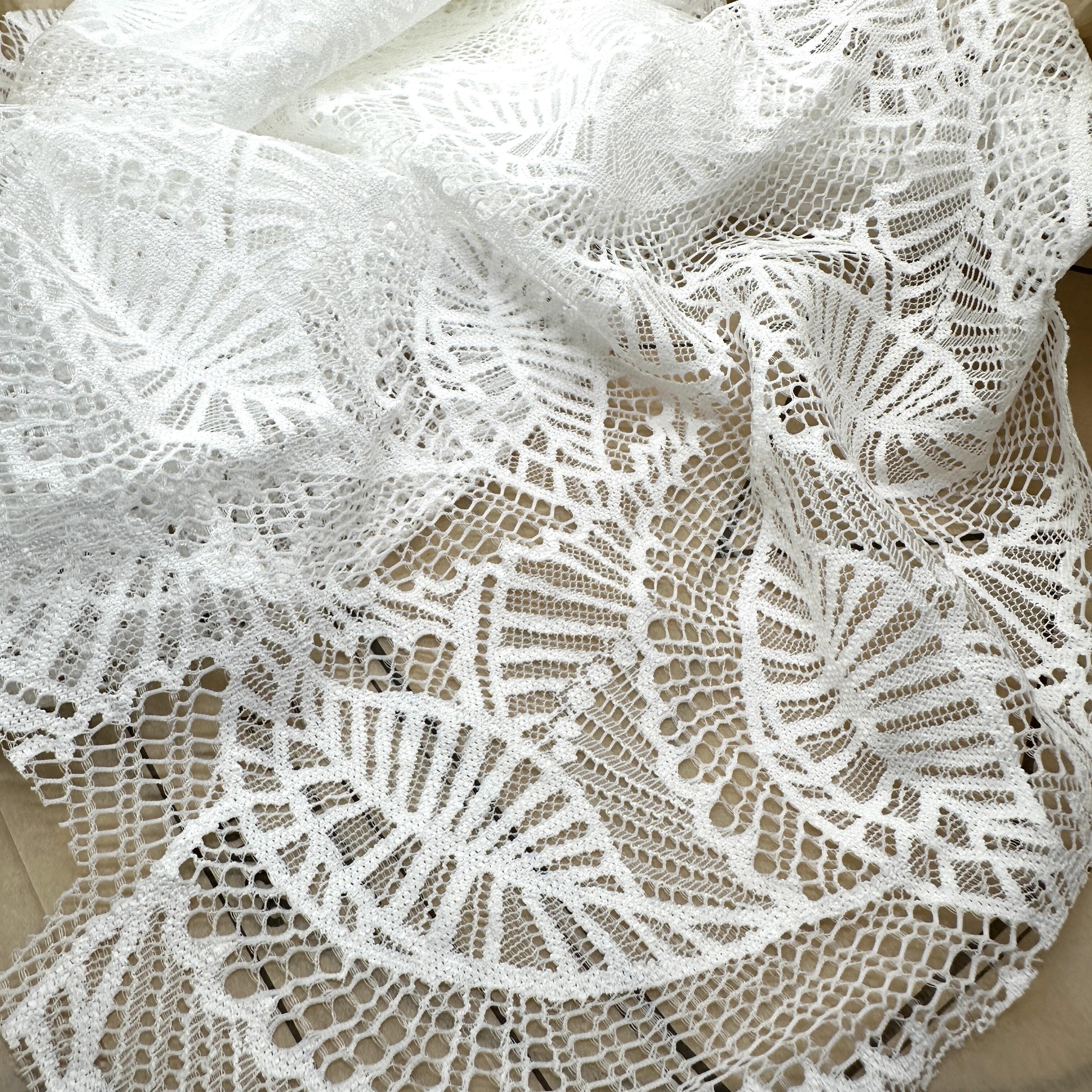 Leaf Pattern Lace 110gsm - Slight Stretch - OFF WHITE, per piece - OFFER