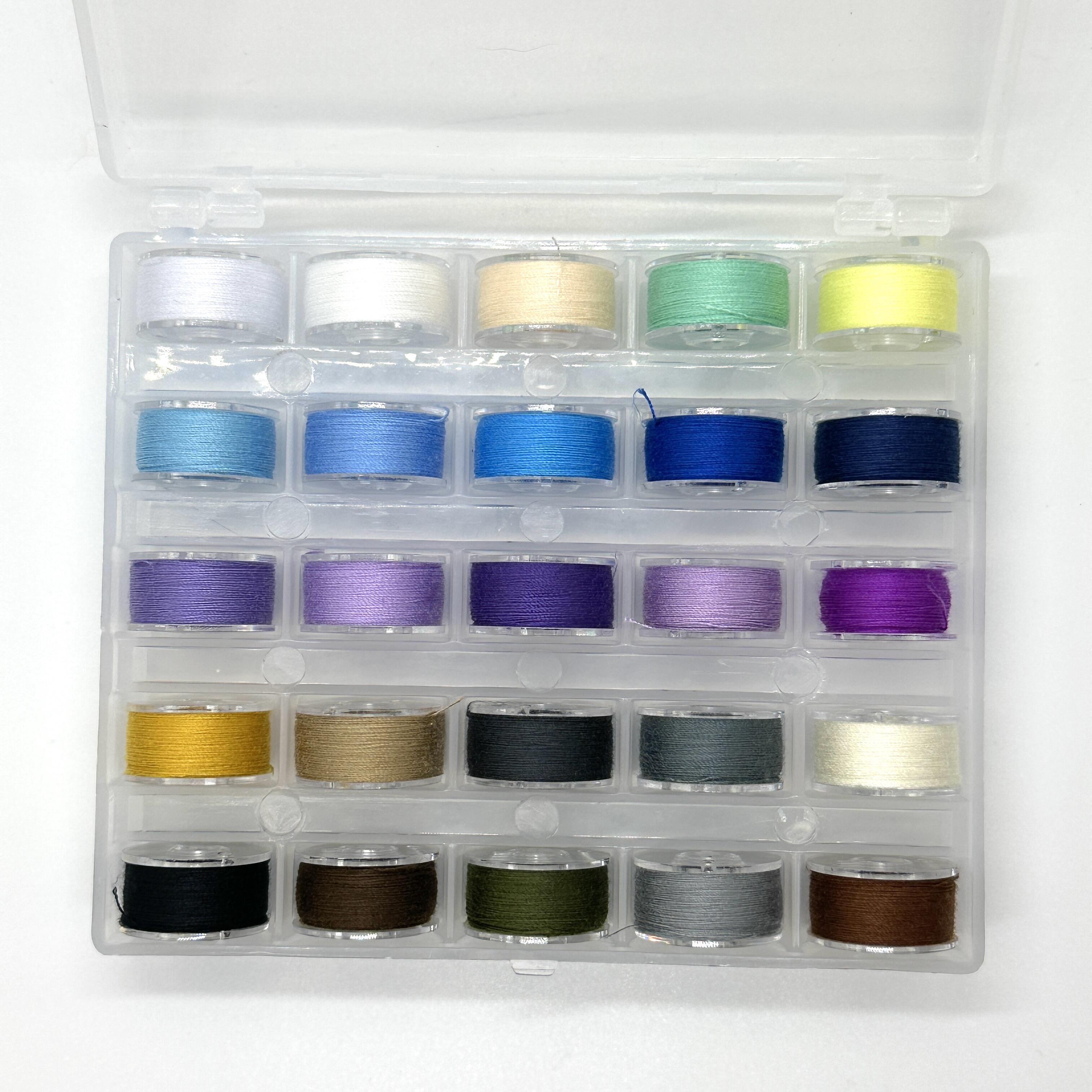 25 Pre-Wound Sewing Machine Bobbins in Case – 25 Colours