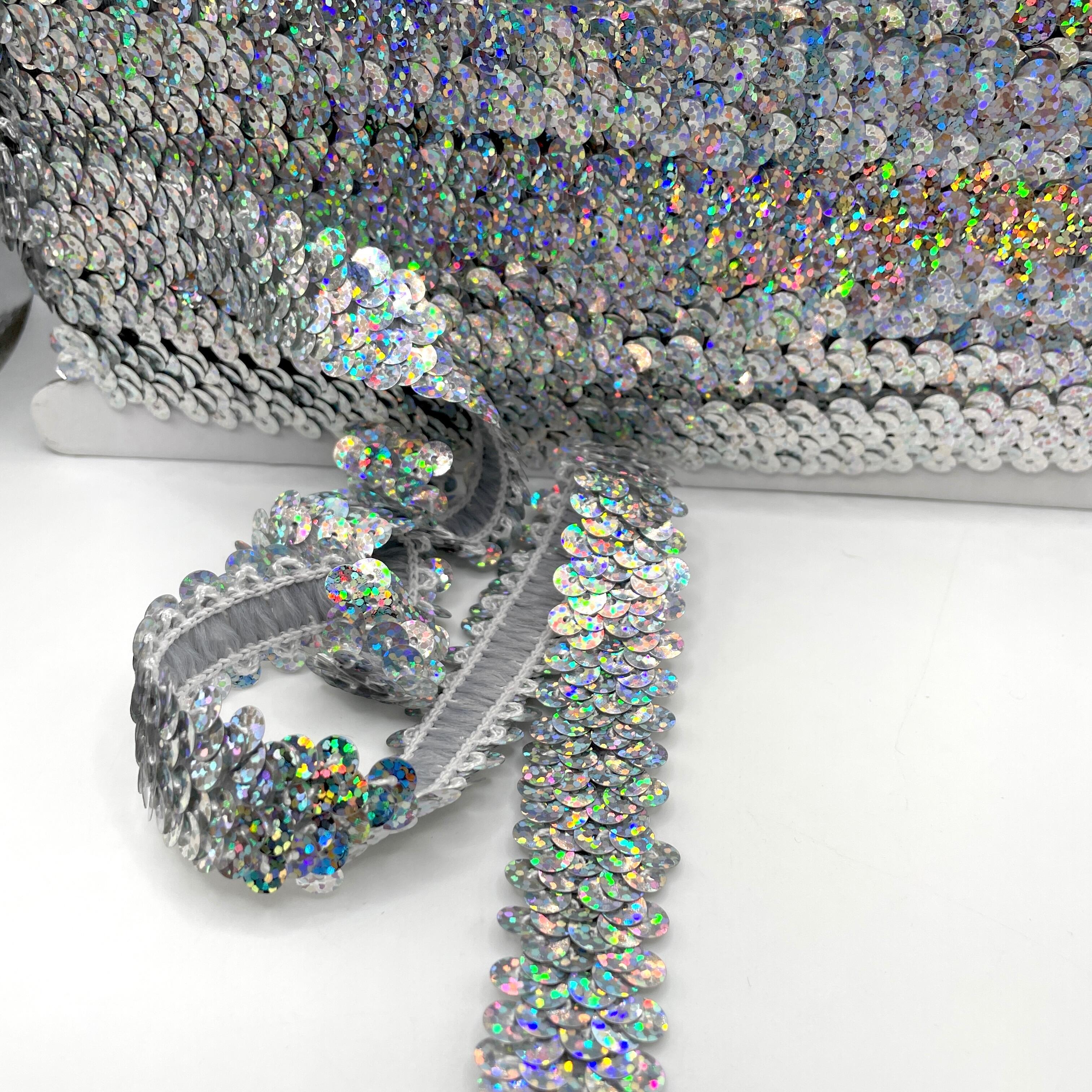 Trims - Sequins - Stretch Tape - 4 row, 6mm diameter - 20mm wide (1.25 ...