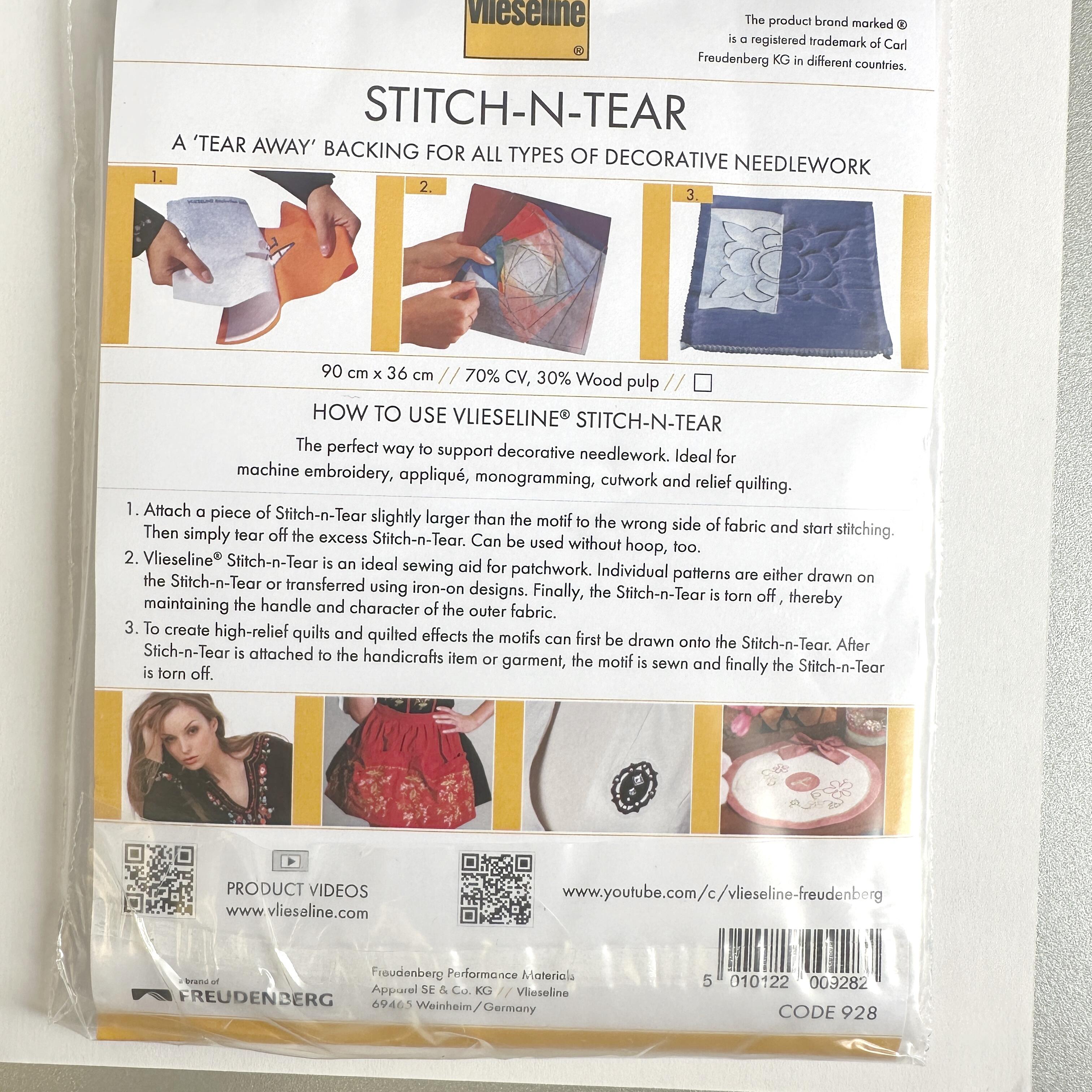 Vlieseline - stitch and tear - 'tear away' embroidery backing, 90cm x ...