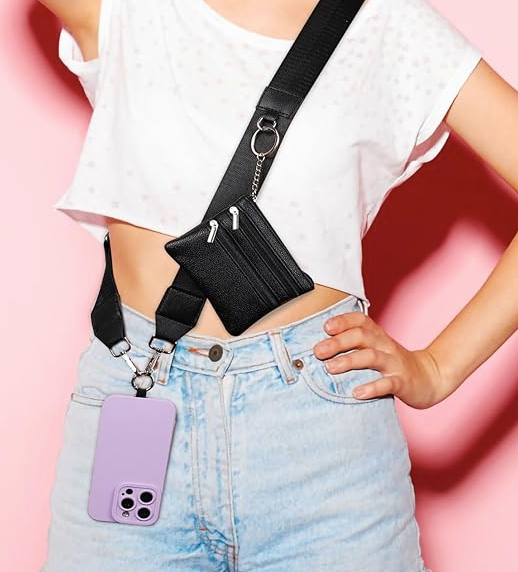 Adjustable Bag Strap with Phone Holder & Zip Purse – 38mm Webbing