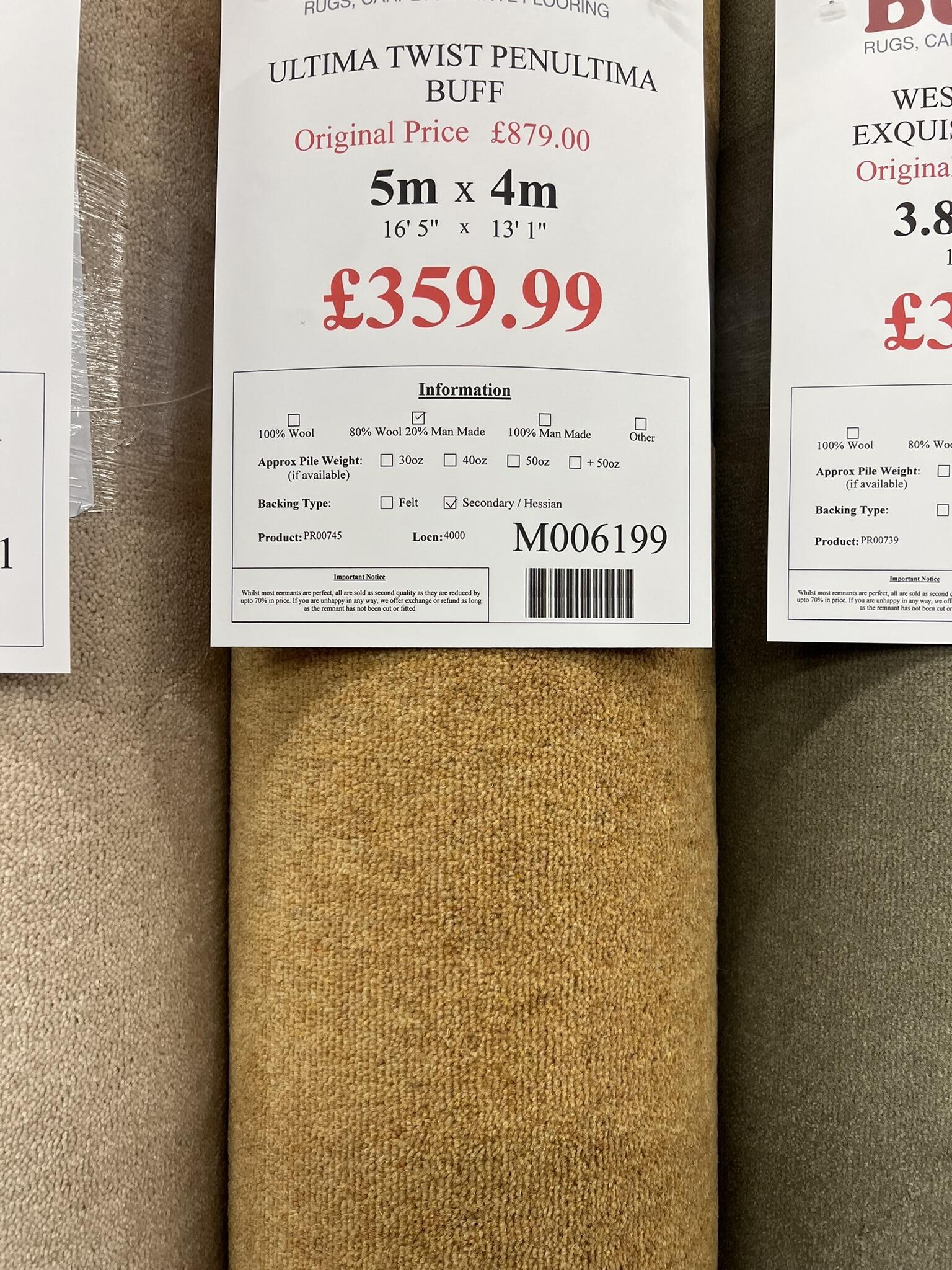 5.00m x 4.00m Westex Ultima Twist Penultima Buff Carpet Remnant