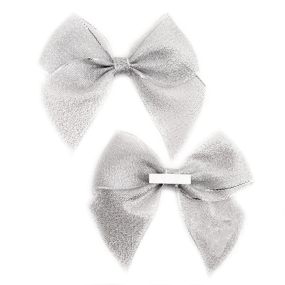 6 Silver Lurex Bows - Stick On 10cm