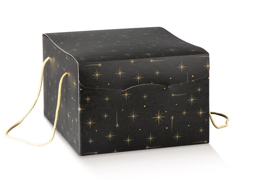 Gorgeous Hamper Style Box. Black with Gold Stars and Gold Cord Carry ...