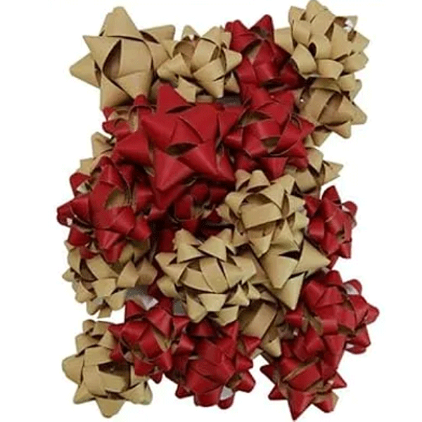Recycled Kraft and Red 24 Assorted Bows Pack