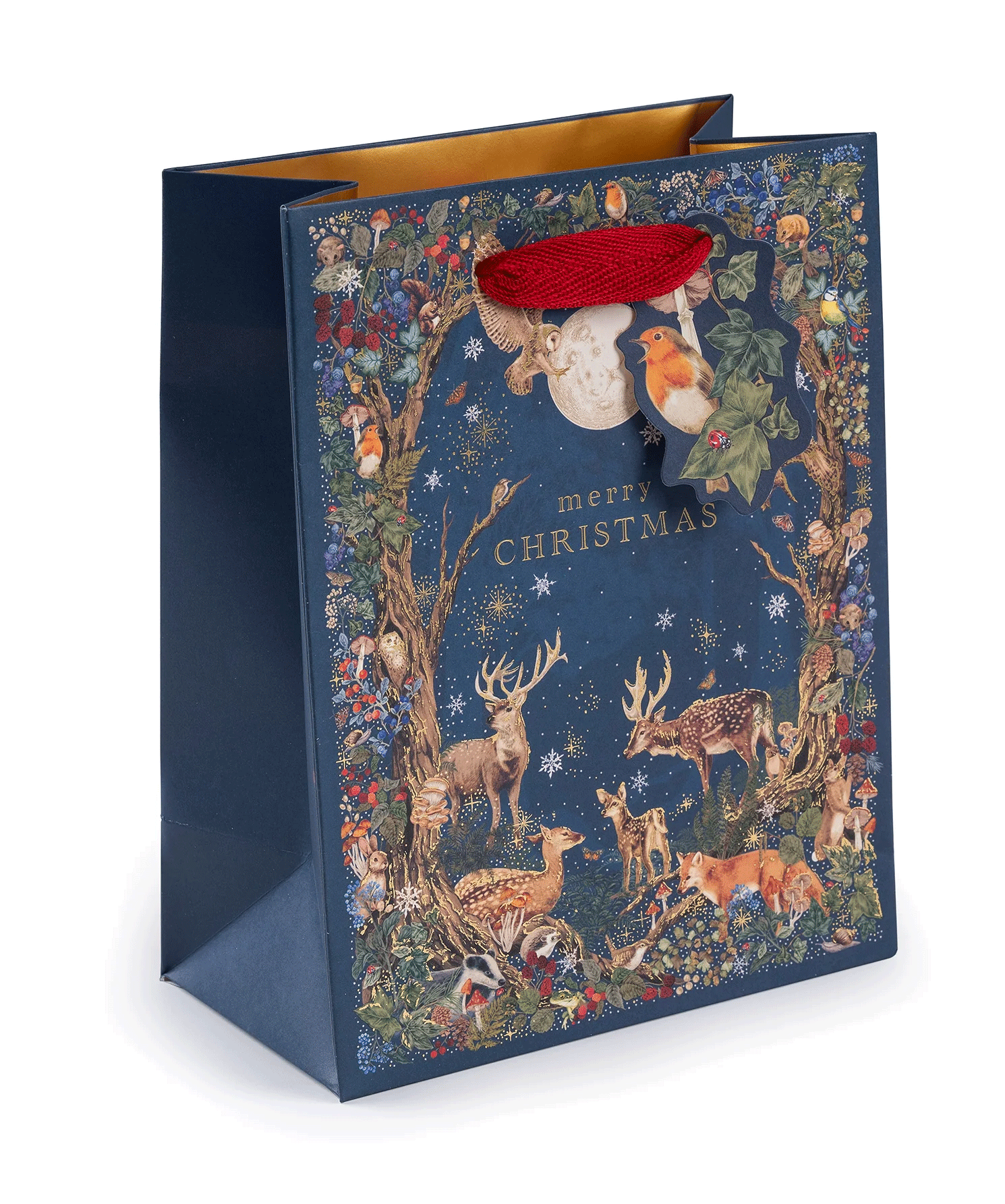 Stunning British Woodland Xmas Gift Bag. Adorned with Reindeers, Owls ...