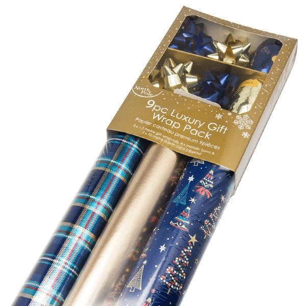 Christmas Gift Wrapping Set - Navy Trees and Tartan (9 Pieces)